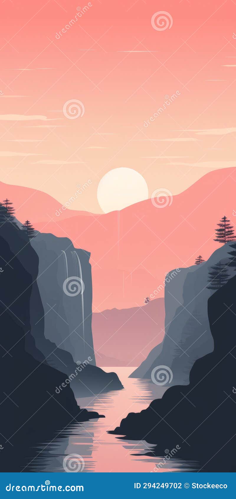 Tranquil Waterfall: Minimalistic Mobile Wallpaper with Plateaus and ...