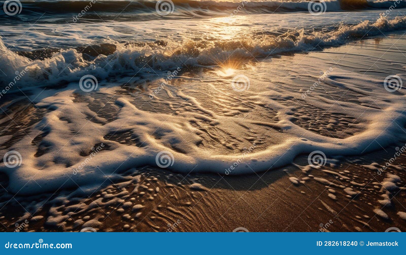 Tranquil Waters Edge, Sunset Sky, Wave Pattern, Tropical Climate Beauty ...