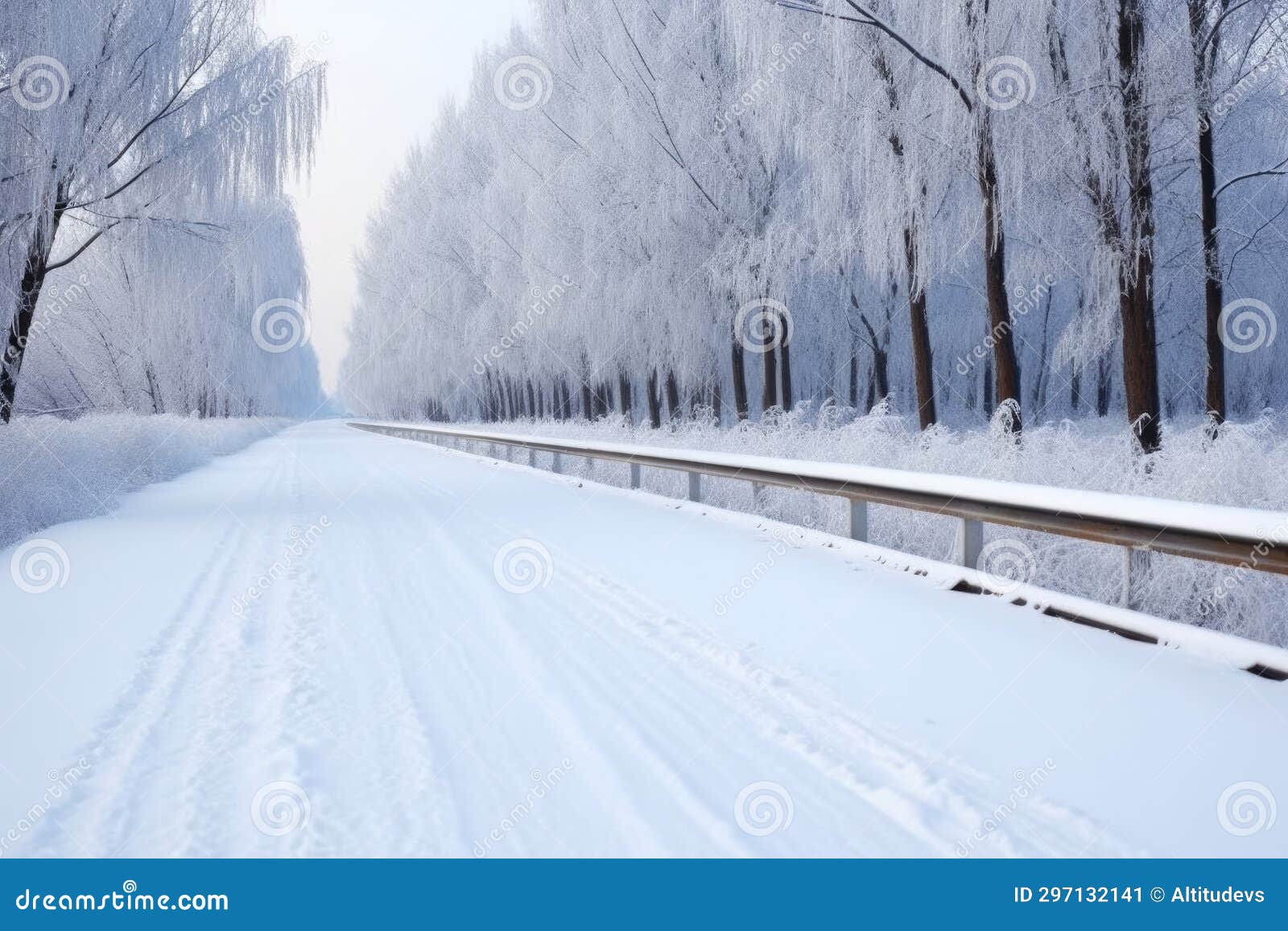 Tranquil Winter Scene of Snow-lined Bike Path Stock Image - Image of ...