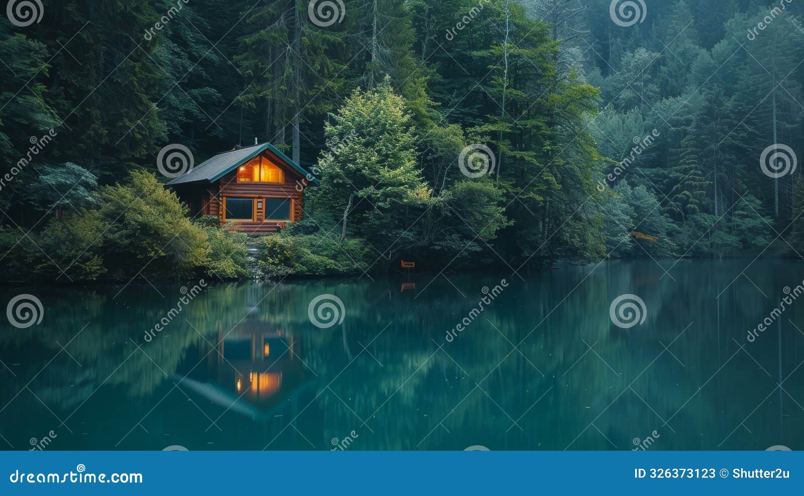 Remote Log Cabin With Stone Fireplace Nestled In A Dense Forest ...
