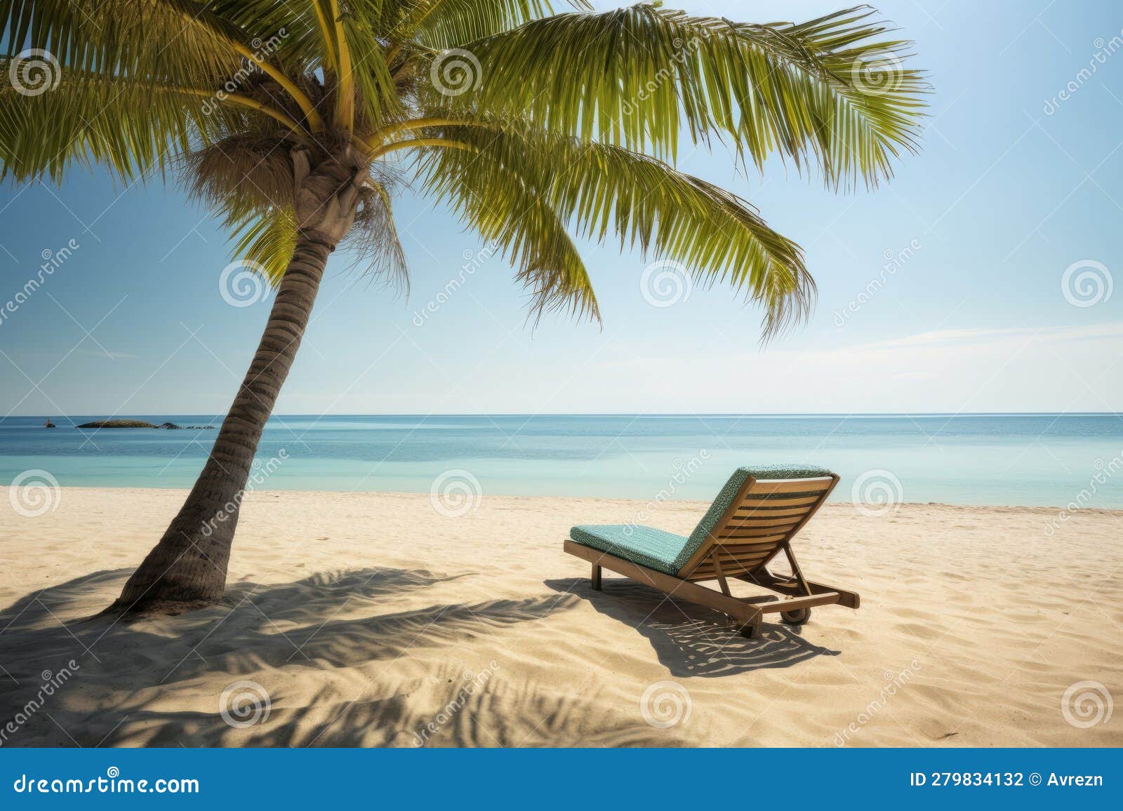 Tranquility Sun Lounger On The Beach Under A Palm Tree Generative Ai
