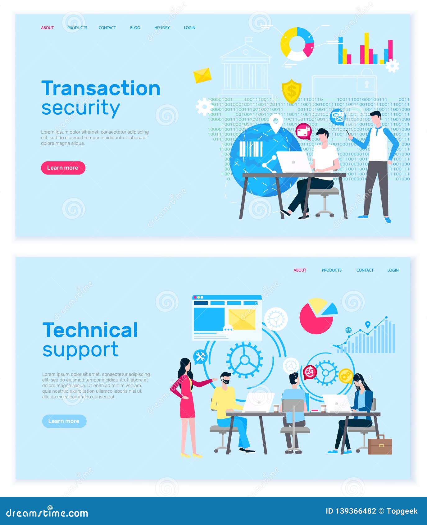 Transaction Security and Technical Support Website Stock Vector ...
