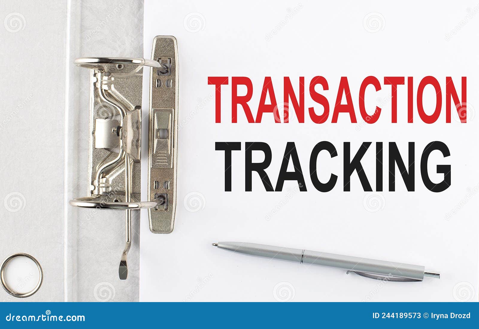 TRANSACTION TRACKING Text on the Paper Folder with Pen. Business ...