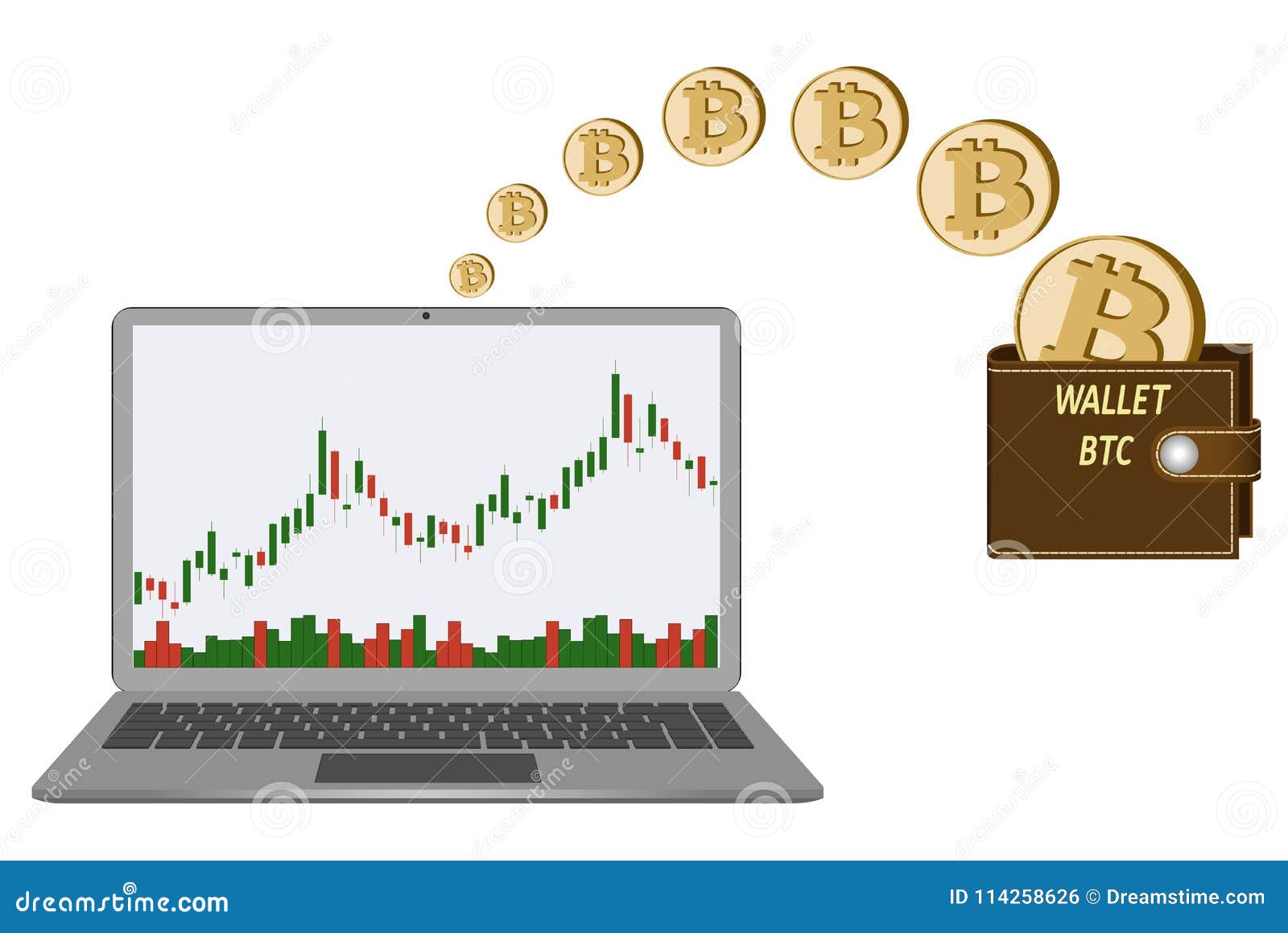 Transfer Bitcoin Coins in the Wallet from Laptop Stock Vector ... Transfer Bitcoin Coins in the Wallet from Laptop Stock Vector ...