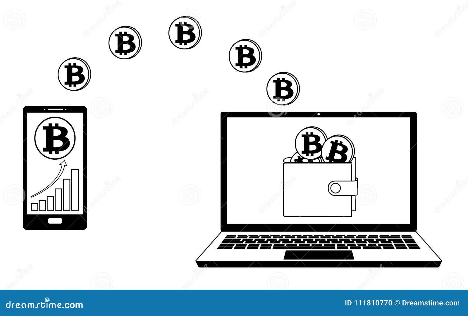 Transfer Bitcoin from Phone To Wallet on the Laptop Stock Vector ... Transfer Bitcoin from Phone To Wallet on the Laptop Stock Vector ...