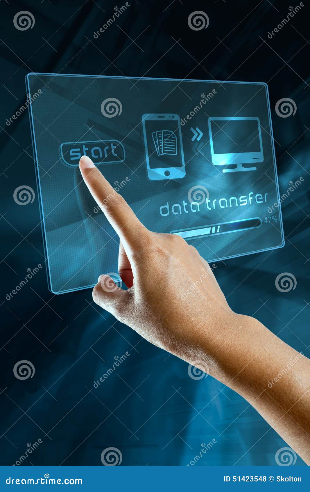 Transfer Data on a Digital Screen Stock Photo - Image of hand ...