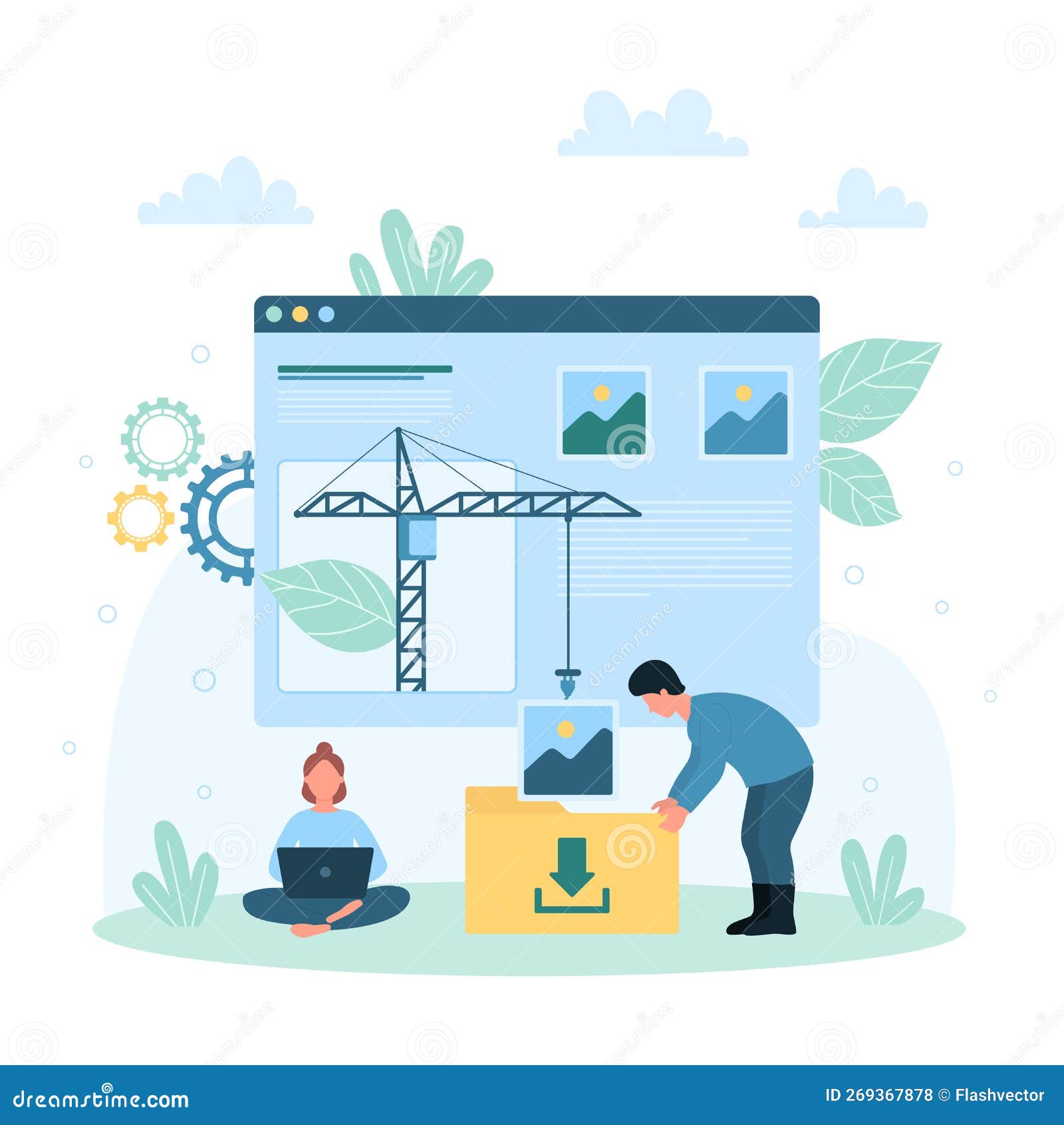 Transfer File System, Tiny People and Construction Crane Upload ...