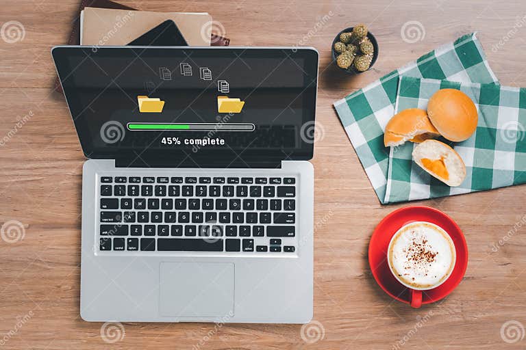 Transfer Files Data System Relocation Concept, Top View Laptop Computer ...