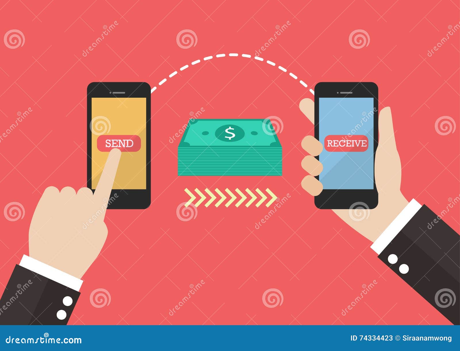 Transfer Money by Smart Phone Stock Vector - Illustration of hand ...