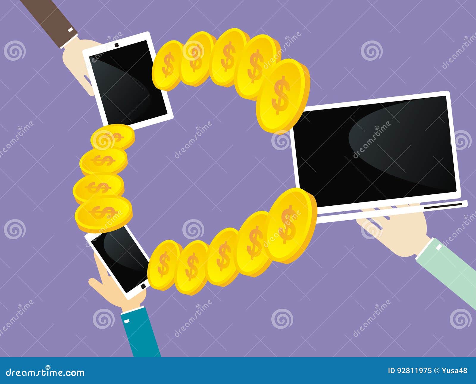 Transfer Money between Your Laptop, Smartphone and Tablet Stock Vector ...