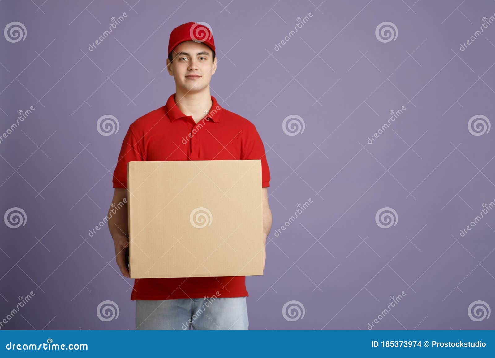 Transfer of Parcels at Home. Courier Holding Cardboard Box Stock Photo ...