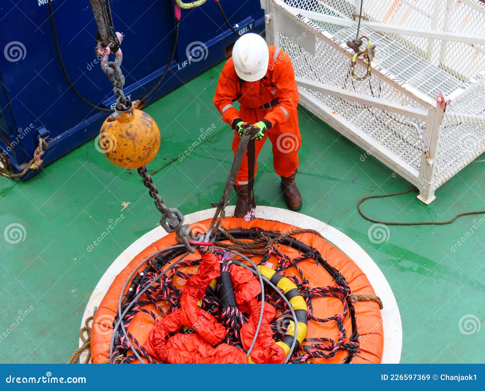 Personal Basket is Prepared by Crane Operator for Transfer Crews. Stock ...