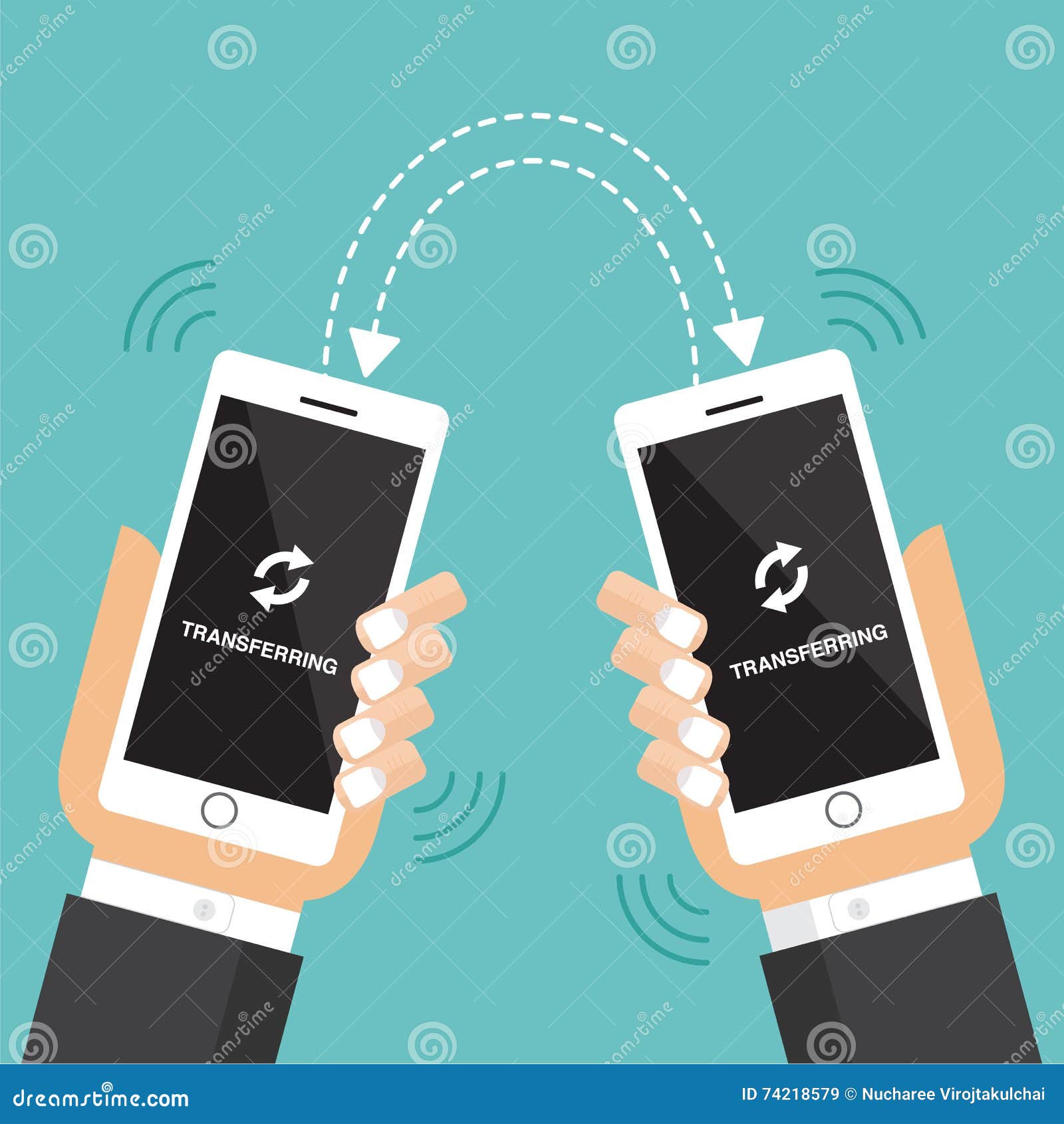 Transferring Data with Mobile Phone. Stock Vector - Illustration of ...