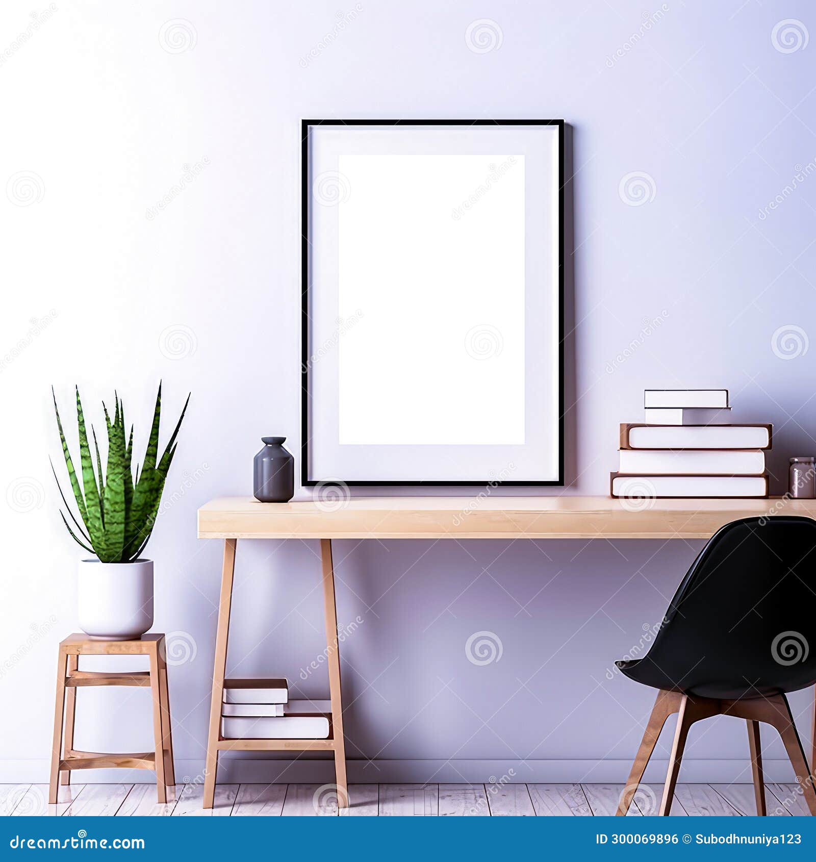 A Study Room Photo Frame Mock-up Over a White Wall Stock Illustration ...