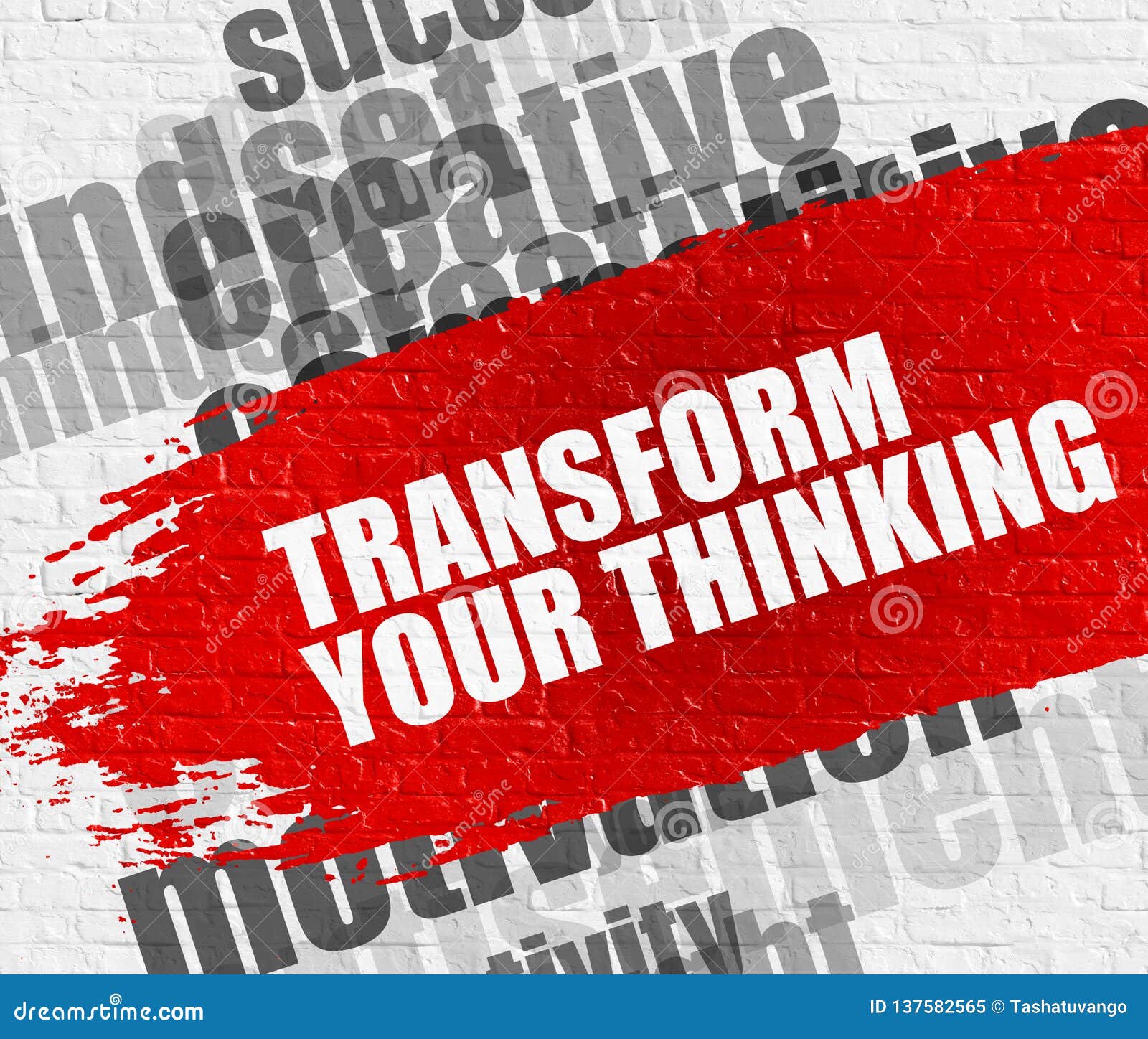 Transform Your Thinking on the Brickwall. Wordcloud Concept. Stock ...