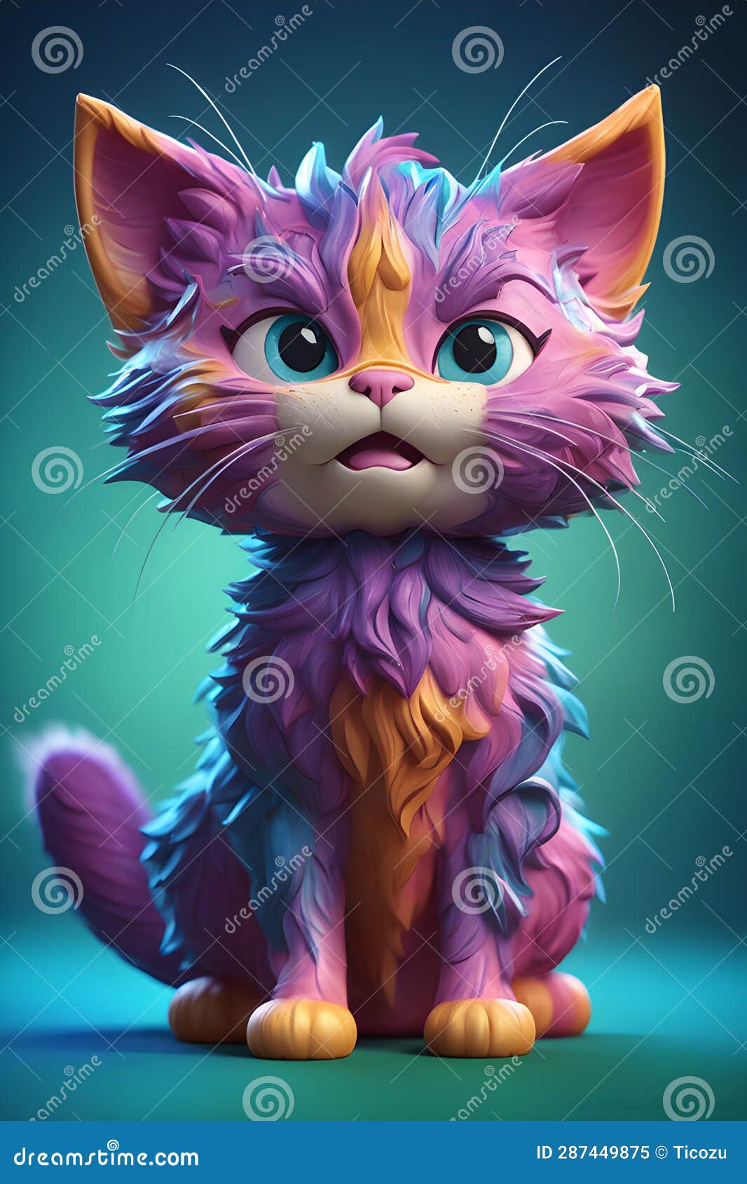 Cute Purple Cat Digital Illustration Stock Illustration - Illustration ...