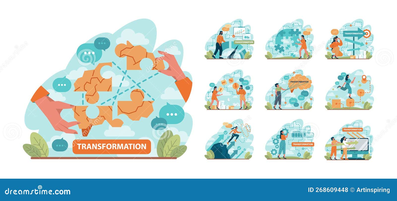 Transformation Concept Set. Development, Changing and Evolution Stock ...