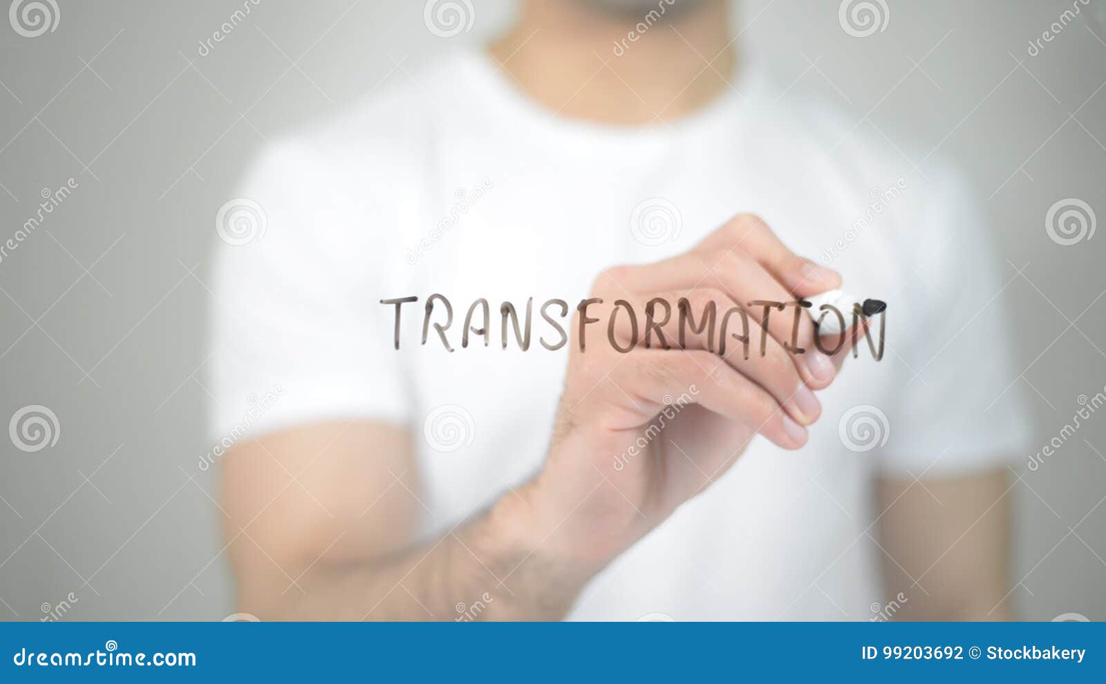 Transformation, Man Writing on Transparent Screen Stock Photo - Image ...