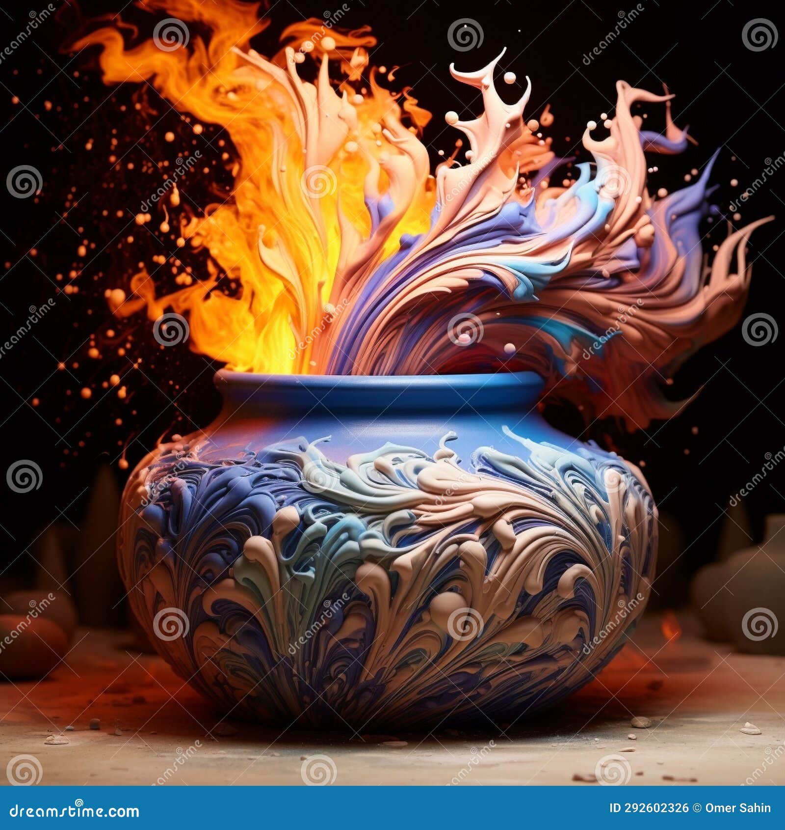 Transformative Pottery Art: Clay Emerging from Roaring Flames Stock ...