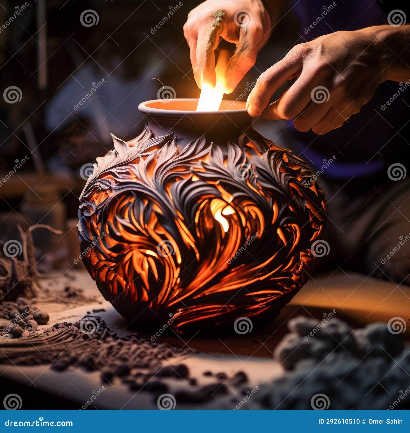 Transformative Pottery Art: Clay Emerging from Roaring Flames Stock ...