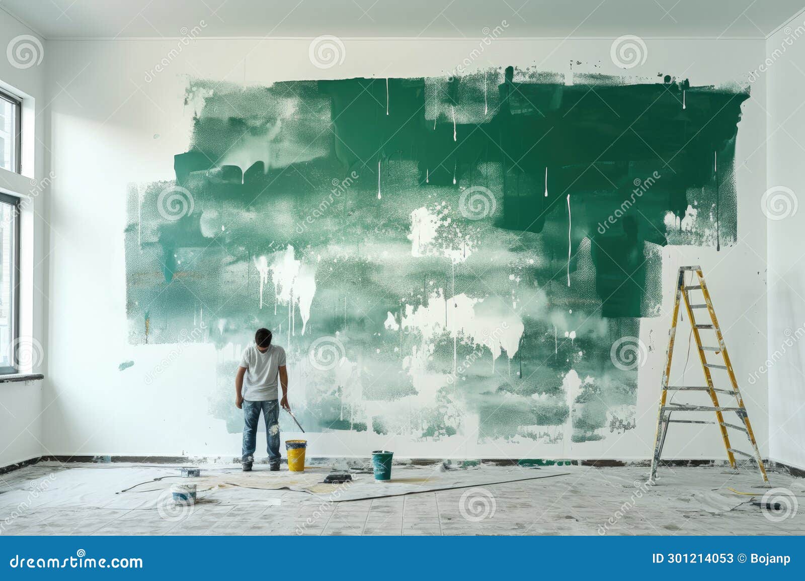 Transformative Wall Painting in the Apartment with Green Color. AI ...