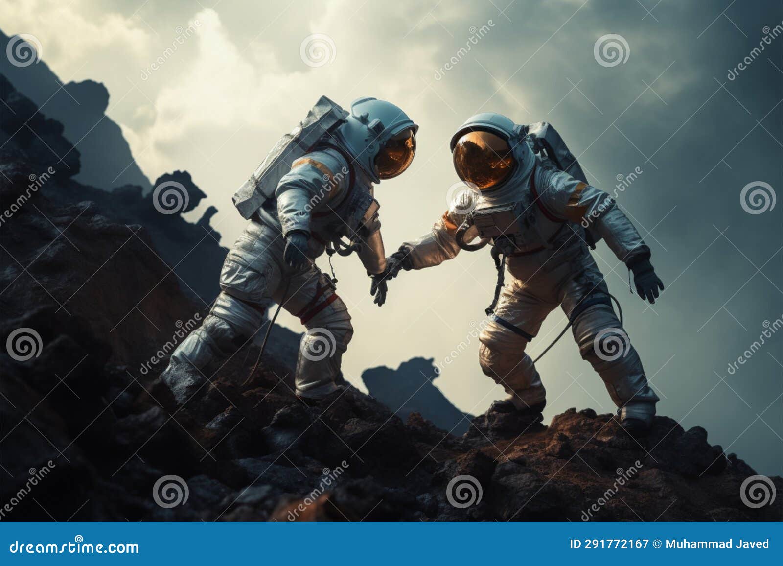 Transformed Ascent Two Astronauts Conquer a Mountain, Symbolizing Human ...