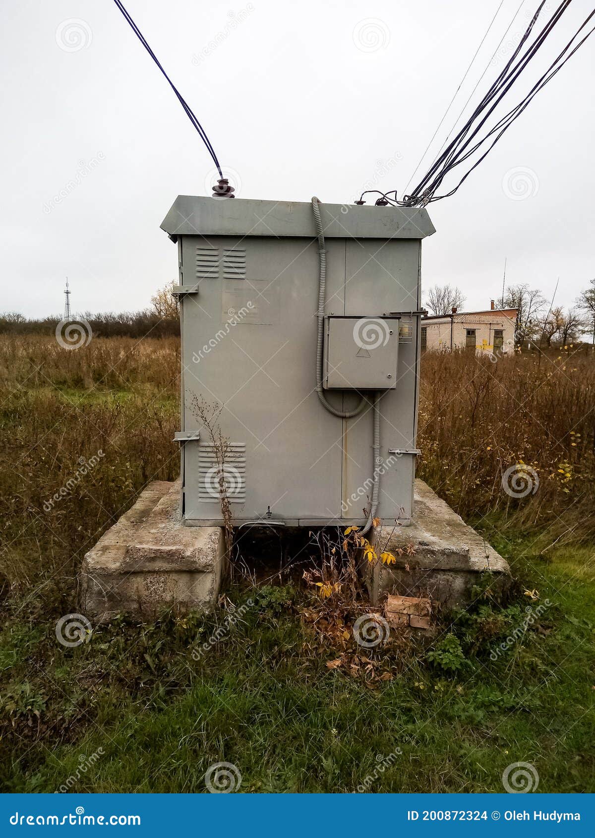 Transformer Booth with Wires and Concrete Pillars Near it Stock Photo ...