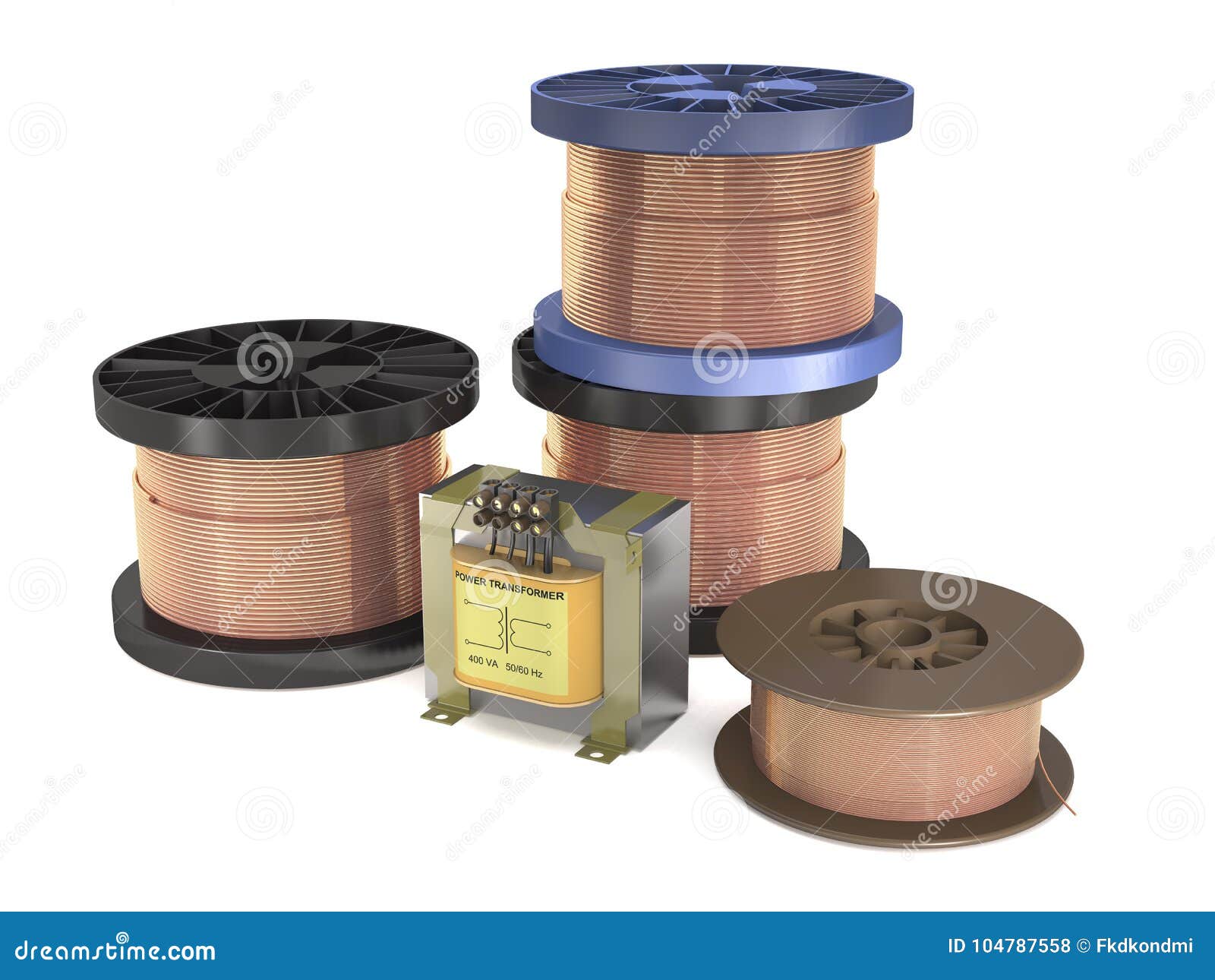 Transformer And Coils With Copper Wire 3d Illustration Stock