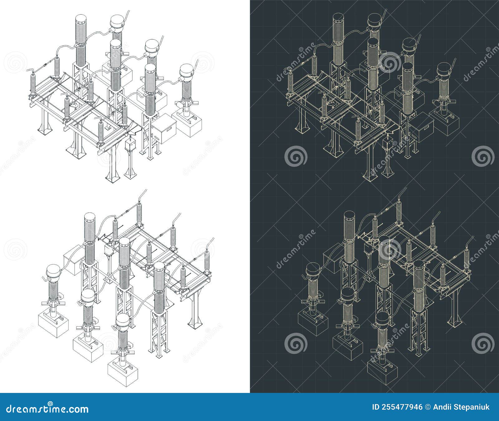 Transformer and Divide Voltage Isometric Blueprints Stock Vector ...