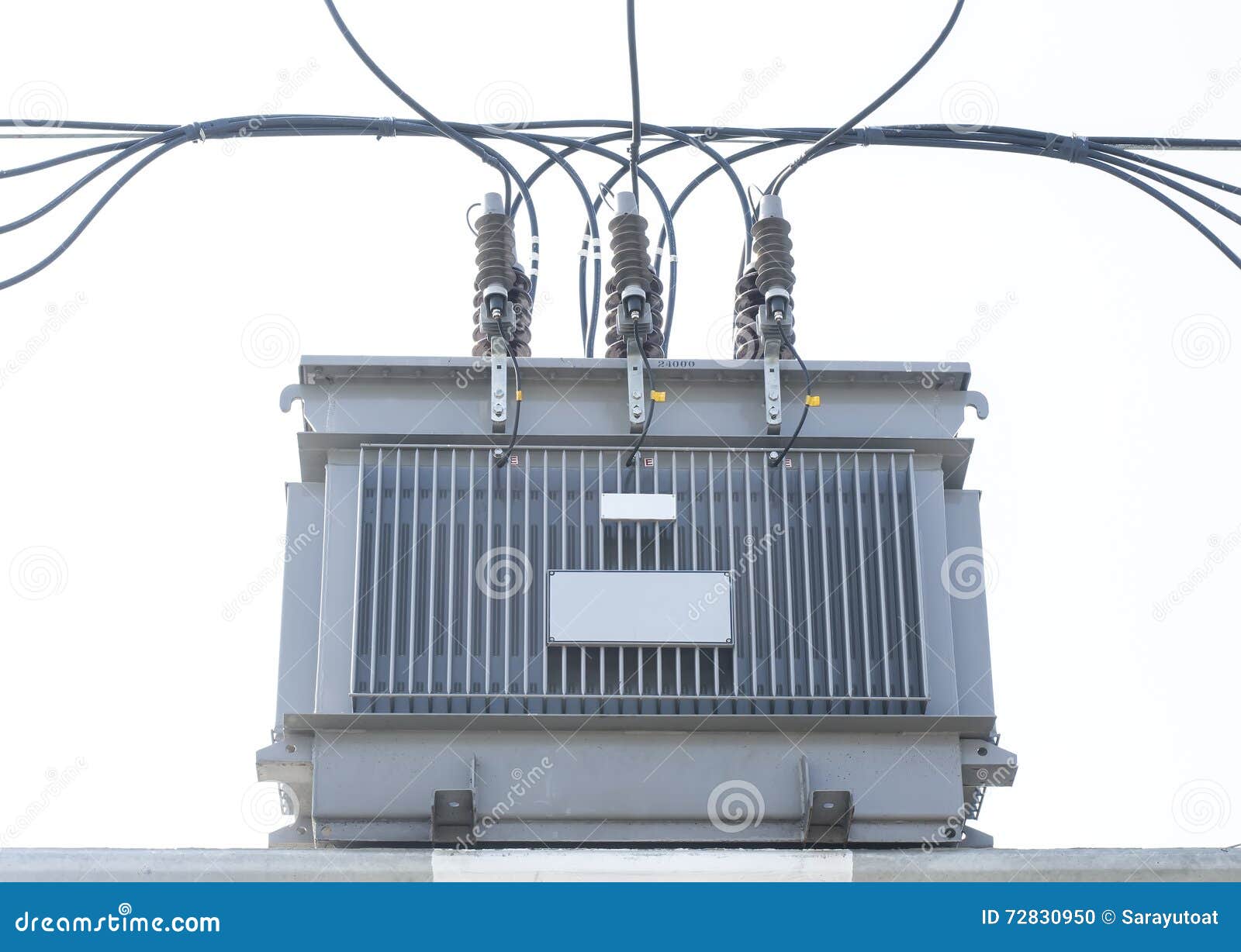 Transformer on Electricity Post, High Power Station. High Voltage ...