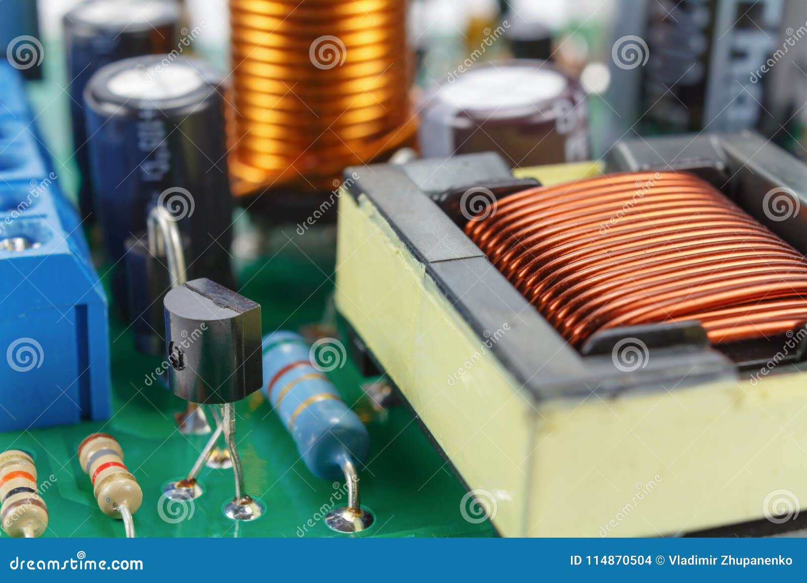 Transformer and Electronic Components Installed on a Printed Circuit ...