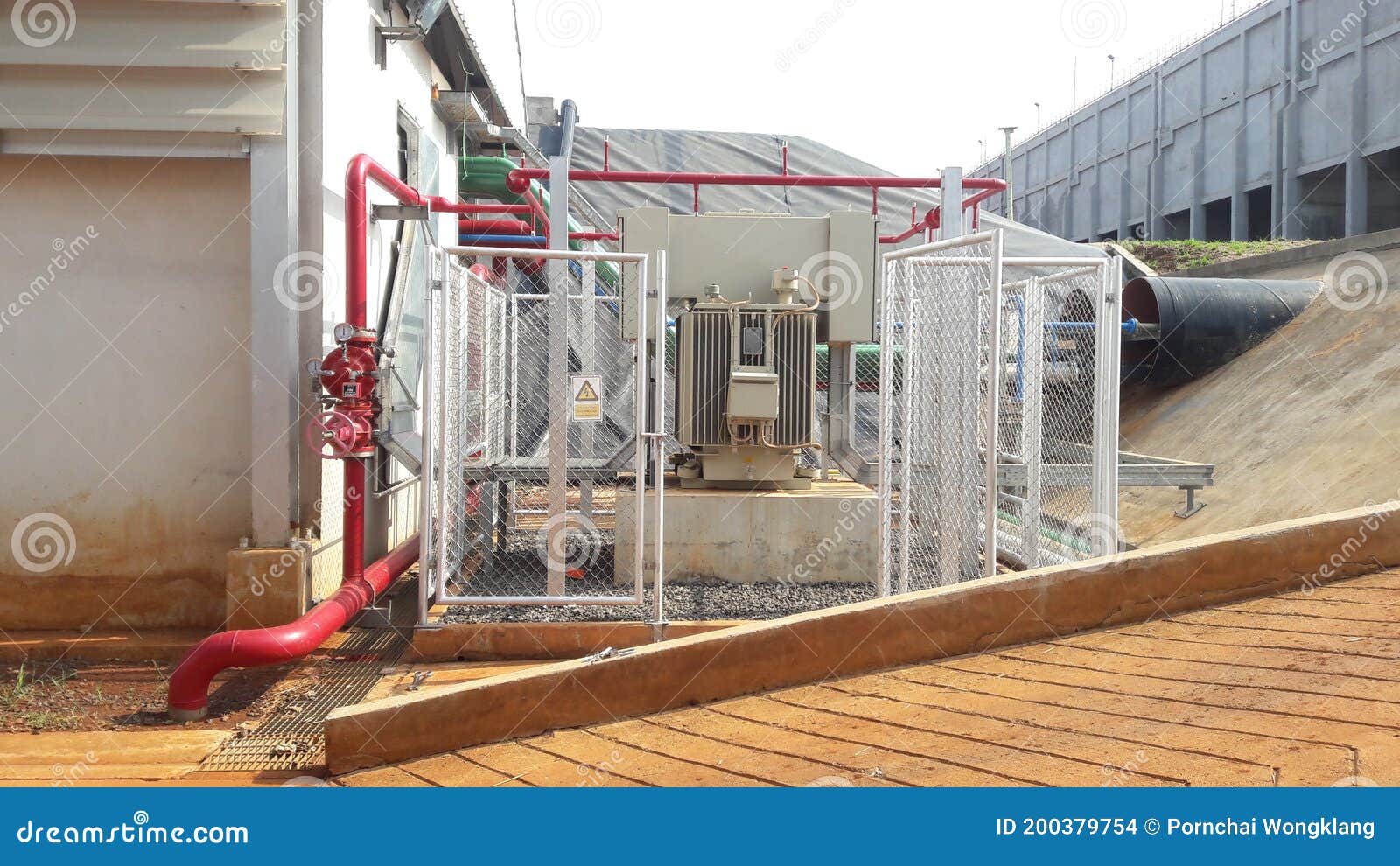 Transformer with Fire Sprinkler Piping, Fire Prtection System Stock ...