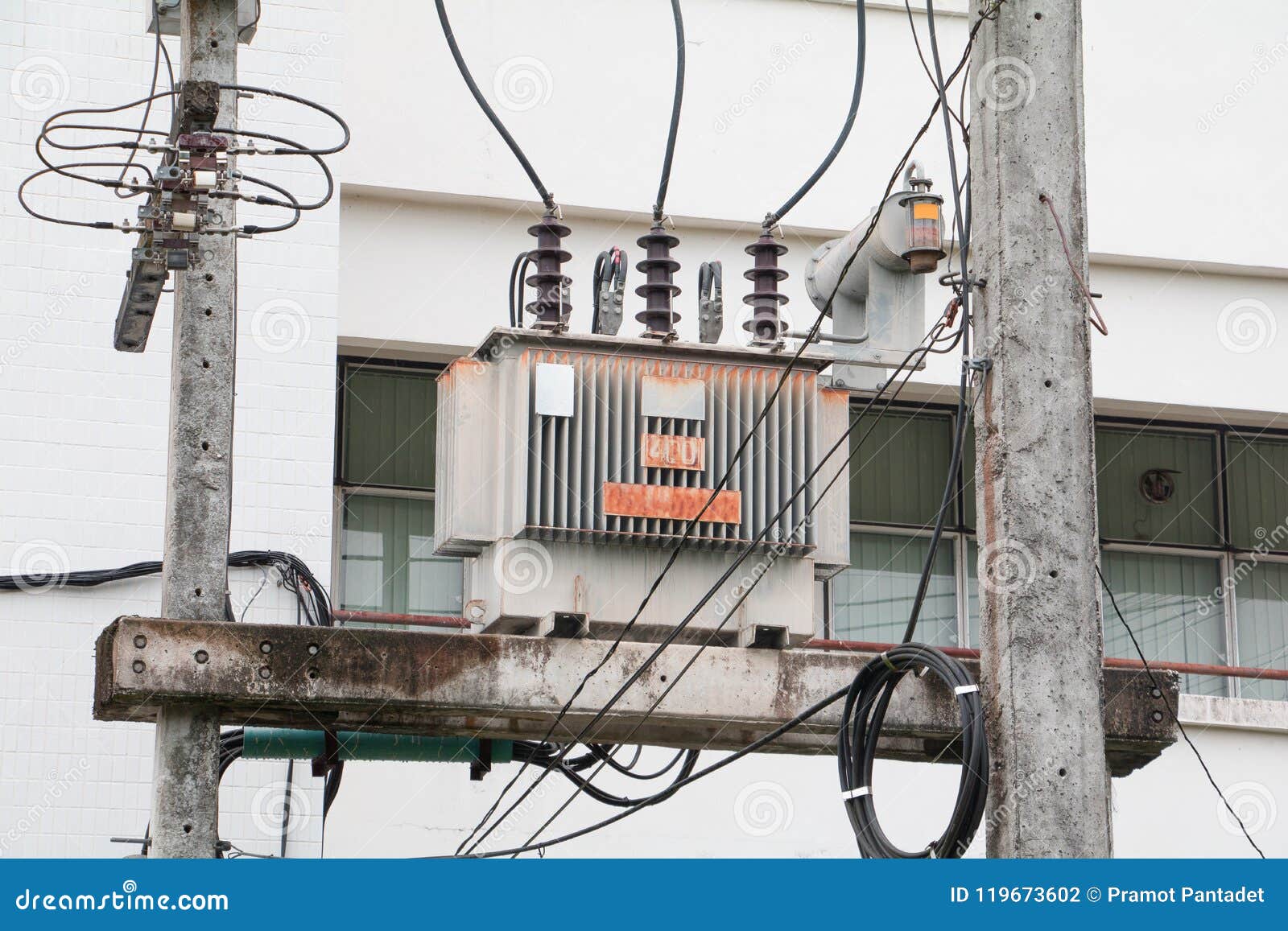 Transformer Old on the Post and Copy Space for Text Stock Photo - Image ...