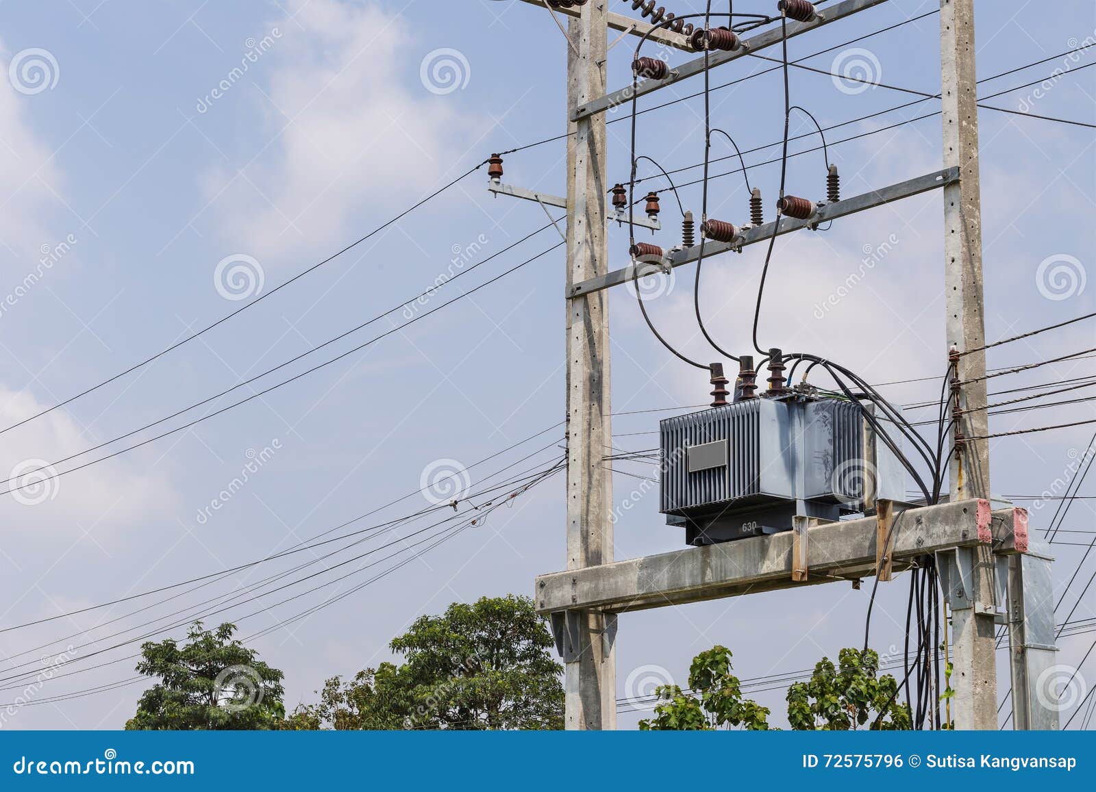 Transformer on Pole in High Power Substation Stock Photo - Image of ...