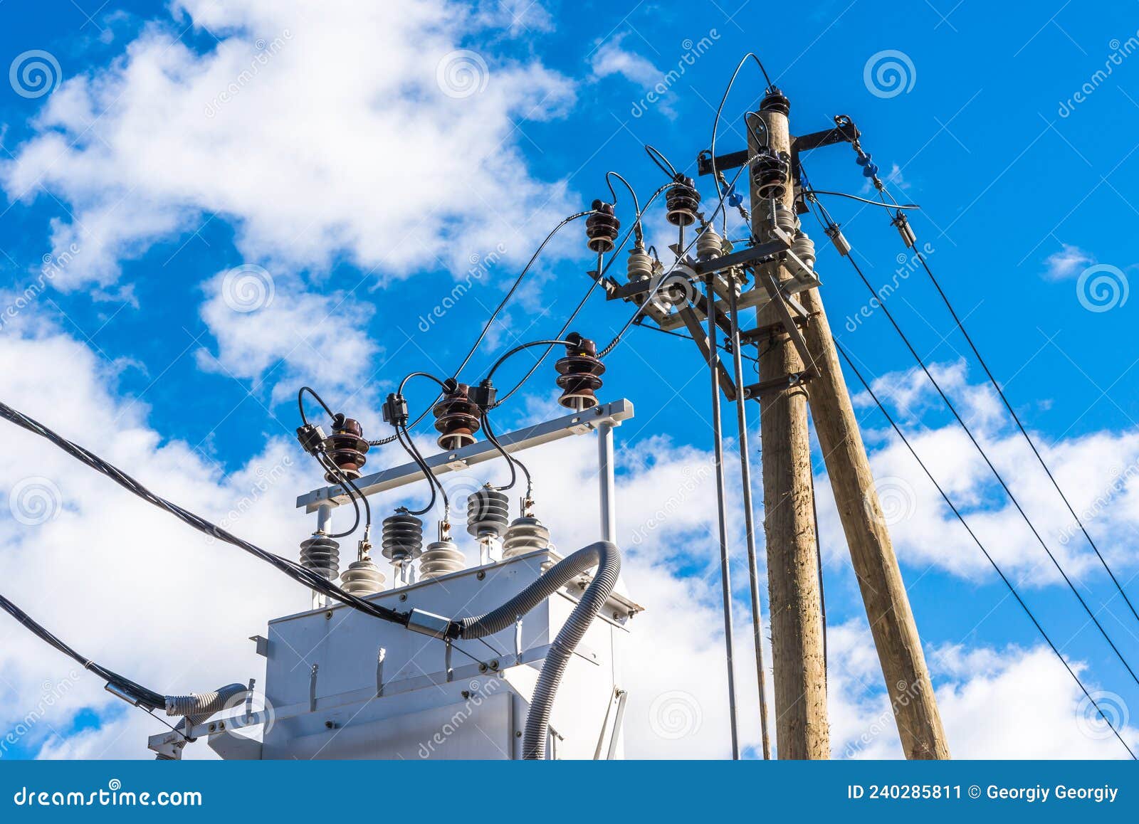 Transformer and power line stock image. Image of large - 240285811