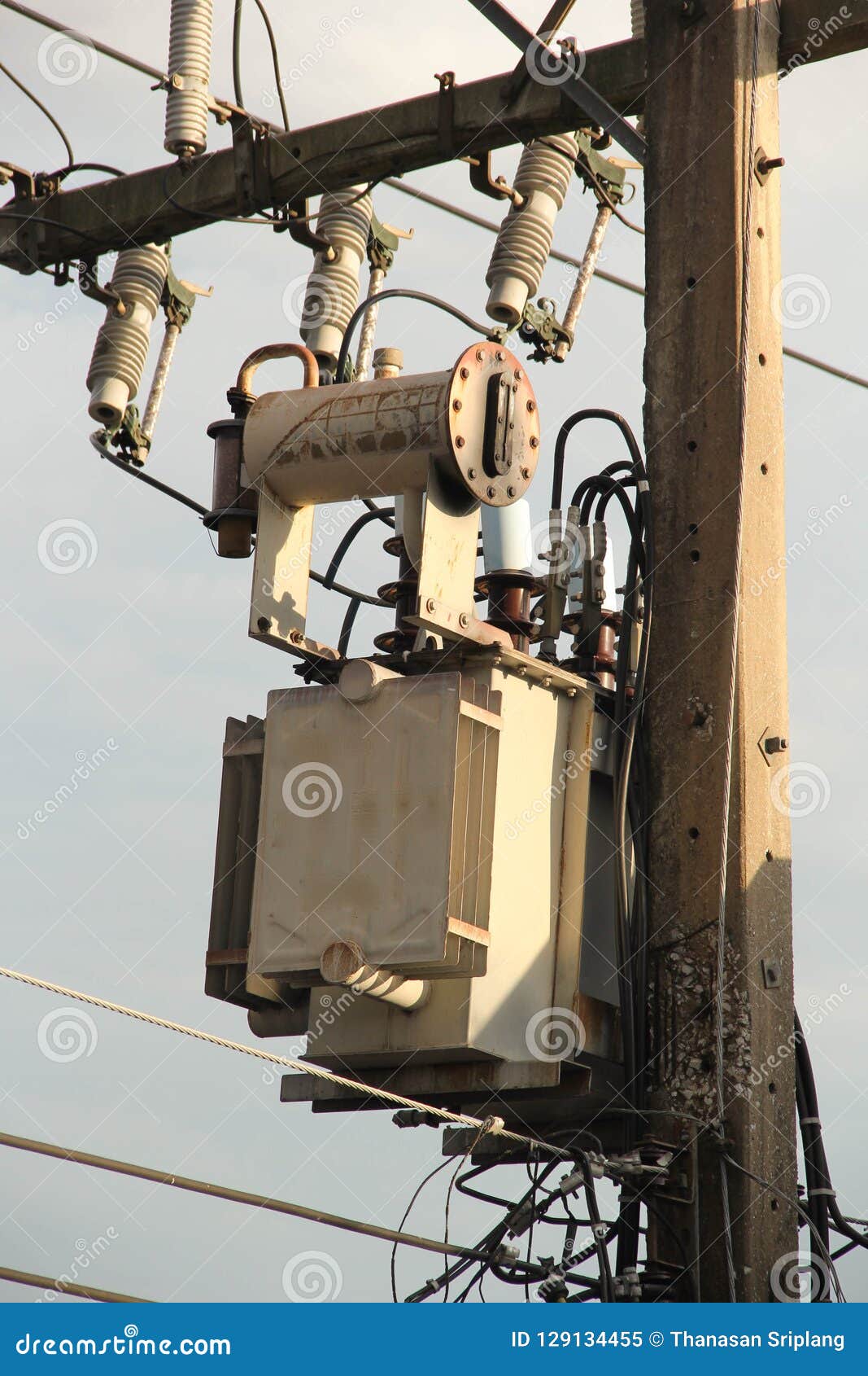 Transformer and Power Lines on Electric Pole Stock Image - Image of ...