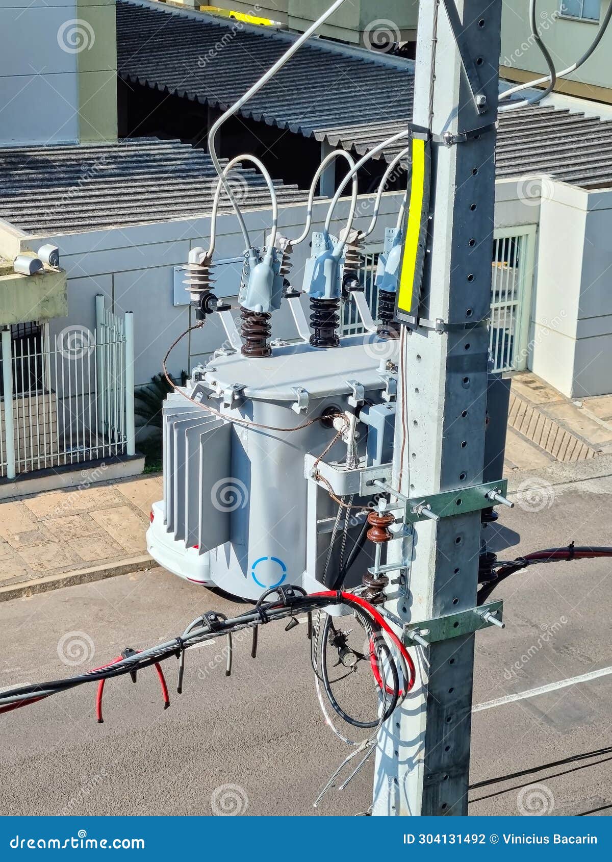 Transformer of a Power Pole Stock Photo - Image of current, cables ...