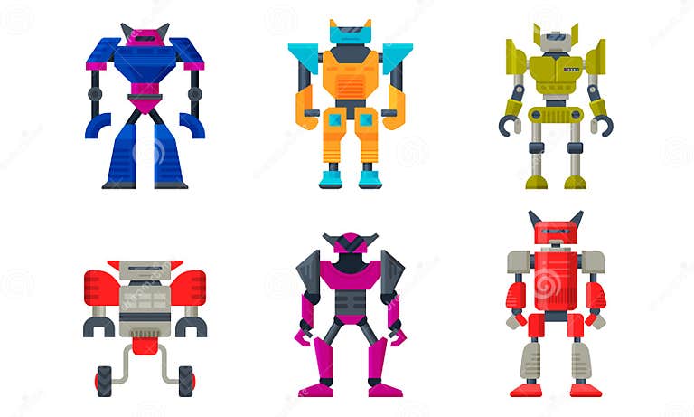 Transformer Robot Figures Isolated on White Background Vector Set Stock ...