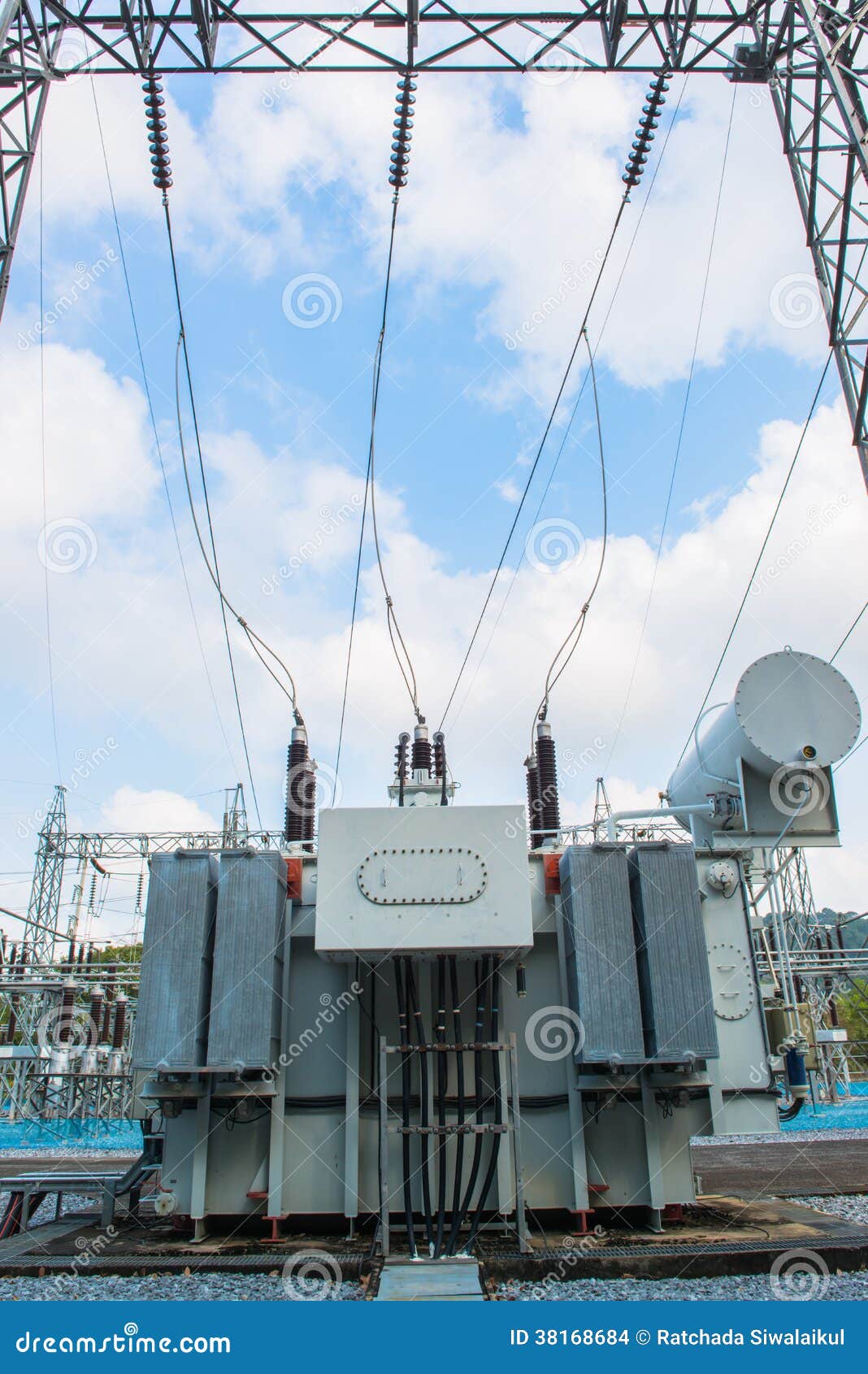 Transformer Station and the High Voltage Electric Pole Stock Photo ...