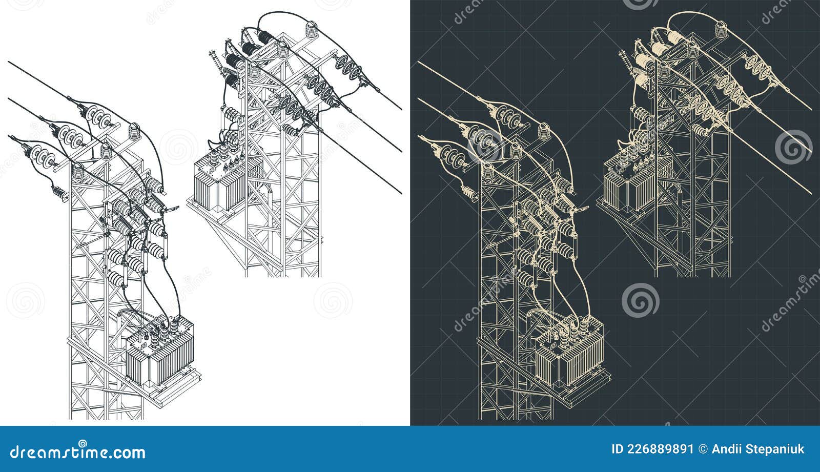 Transformer Station Isometric Blueprints Stock Vector - Illustration of ...