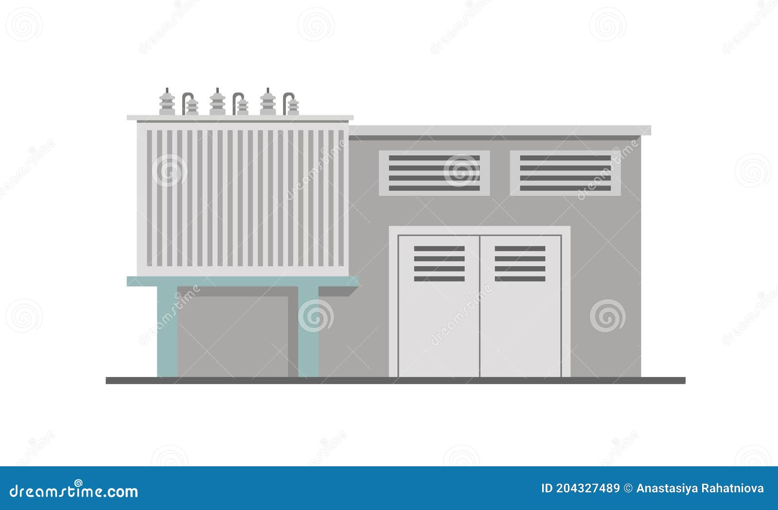 Transformer Substation Building Flat Style Isolated On White Cartoon ...