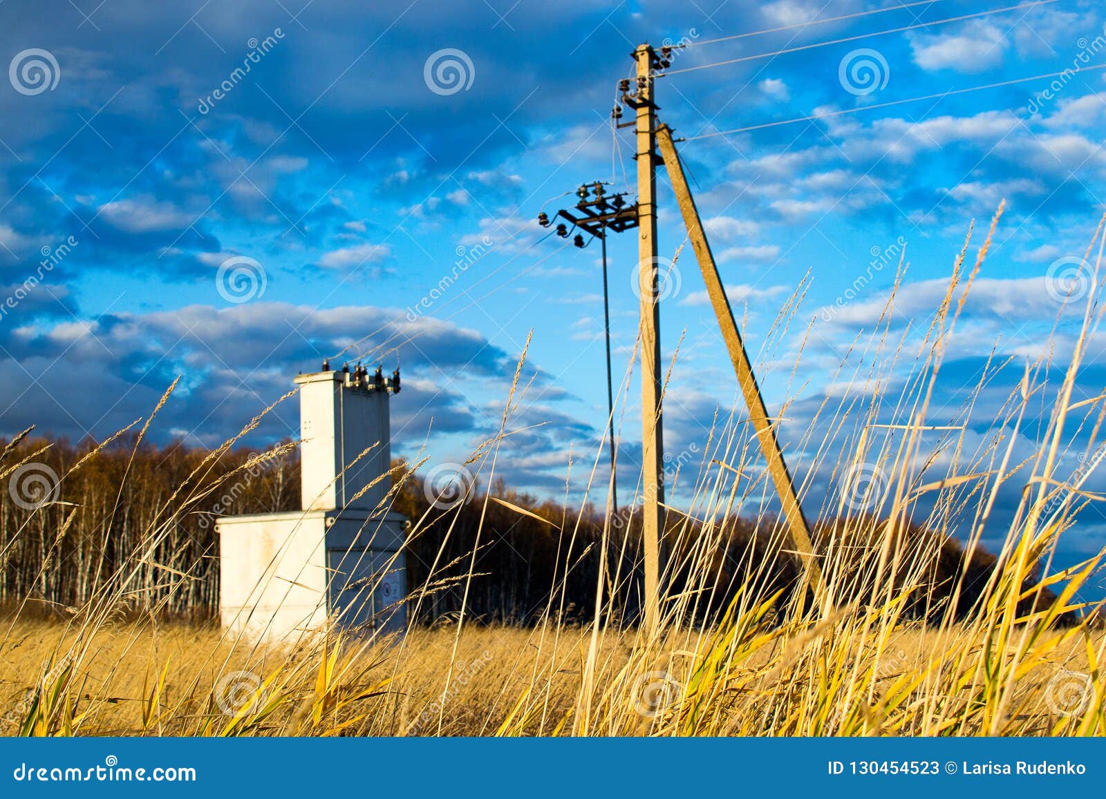Transformer Substation in a Field by the Road. Close-up. Background ...