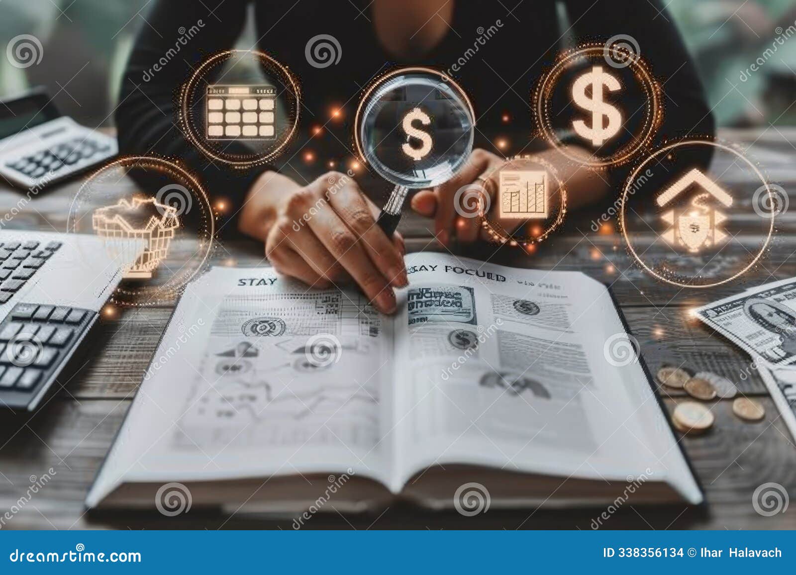 Transforming Knowledge into Wealth an Open Book Surrounded by Financial ...