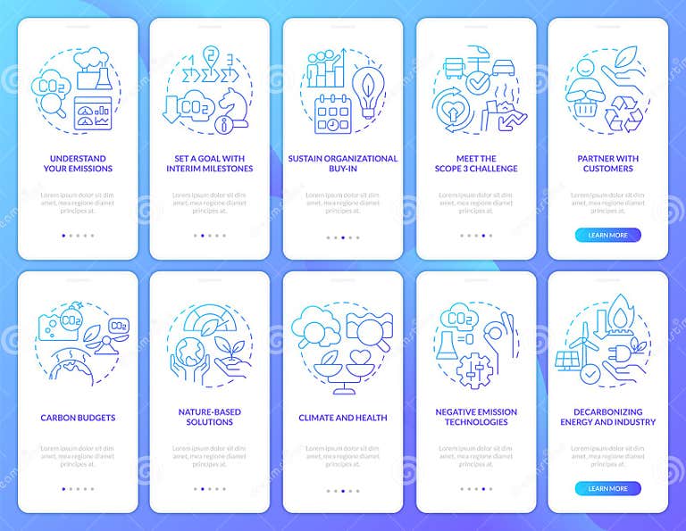 Transforming To Net Zero Blue Gradient Onboarding Mobile App Screen