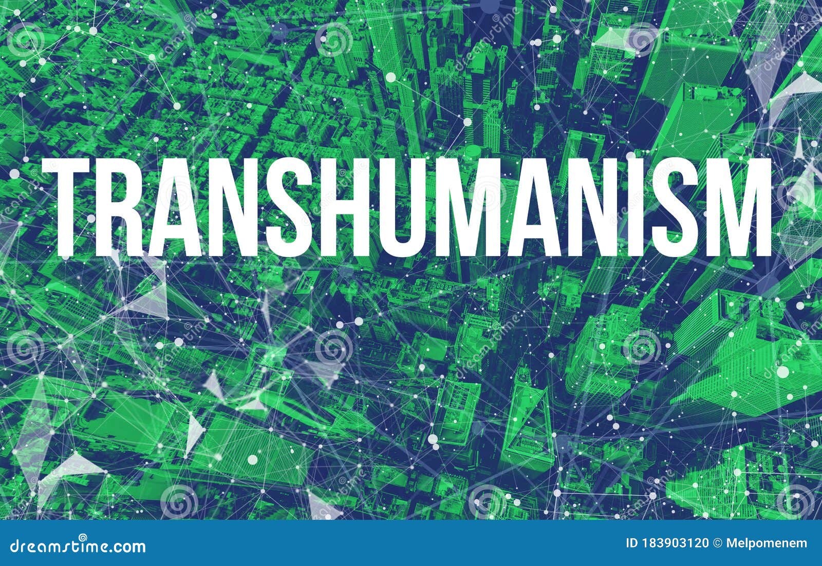 Transhumanism Theme with Abstract Network Patterns and Manhattan ...