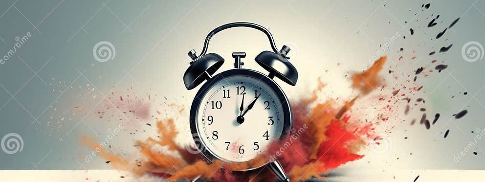 Transience of Time, Retro Alarm Clock Exploding Dissolving Flurry of ...