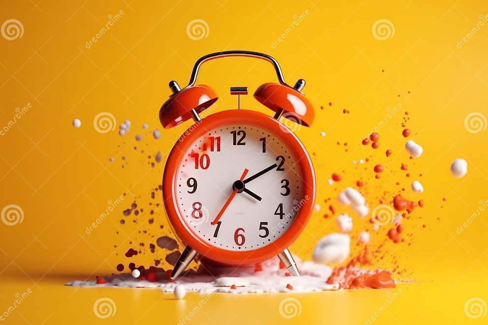 Transience of Time, Retro Alarm Clock Exploding Dissolving Flurry of ...