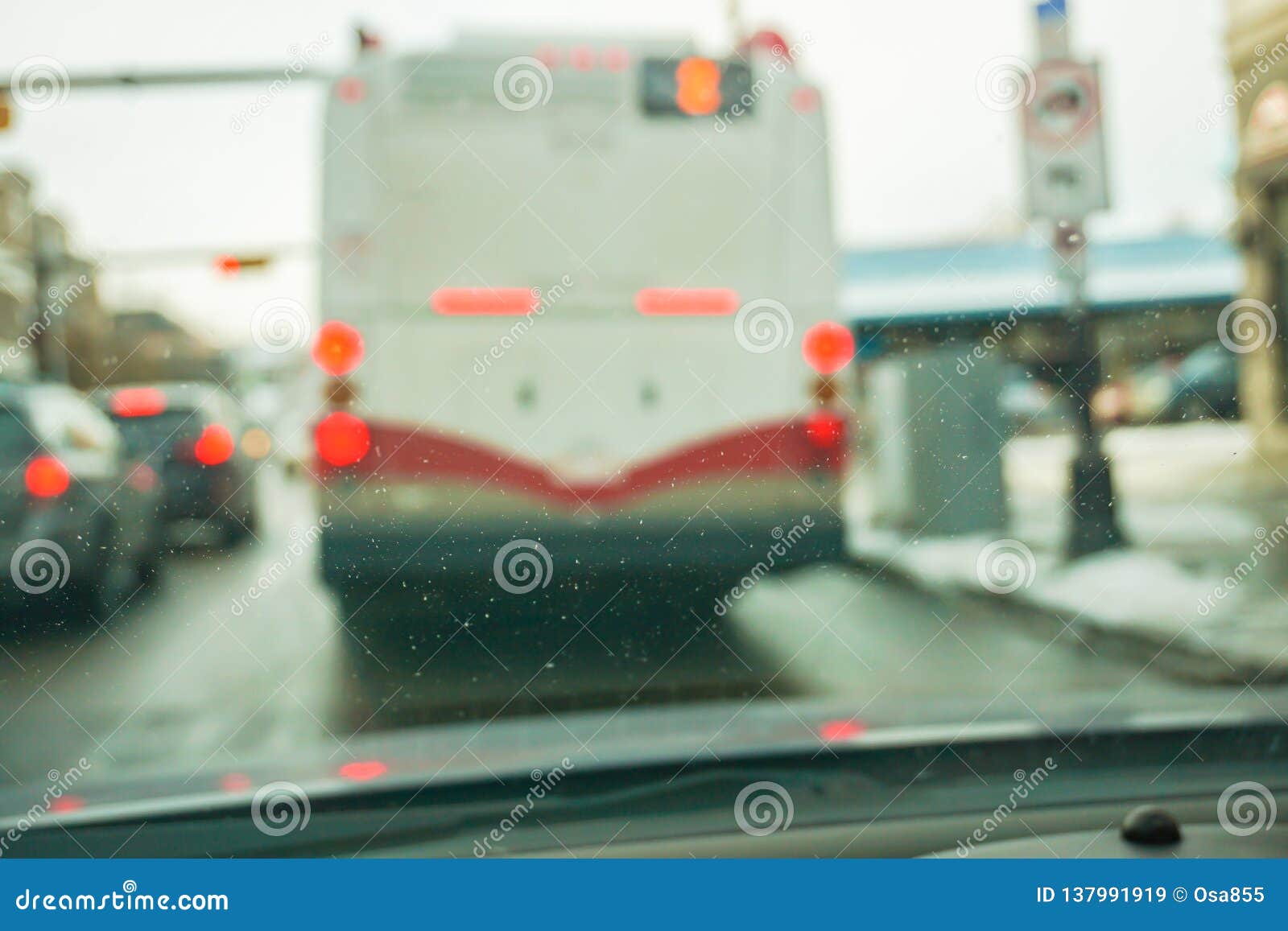 Transit Bus in Traffic in a City Downtown during Rush Hour Stock Image ...