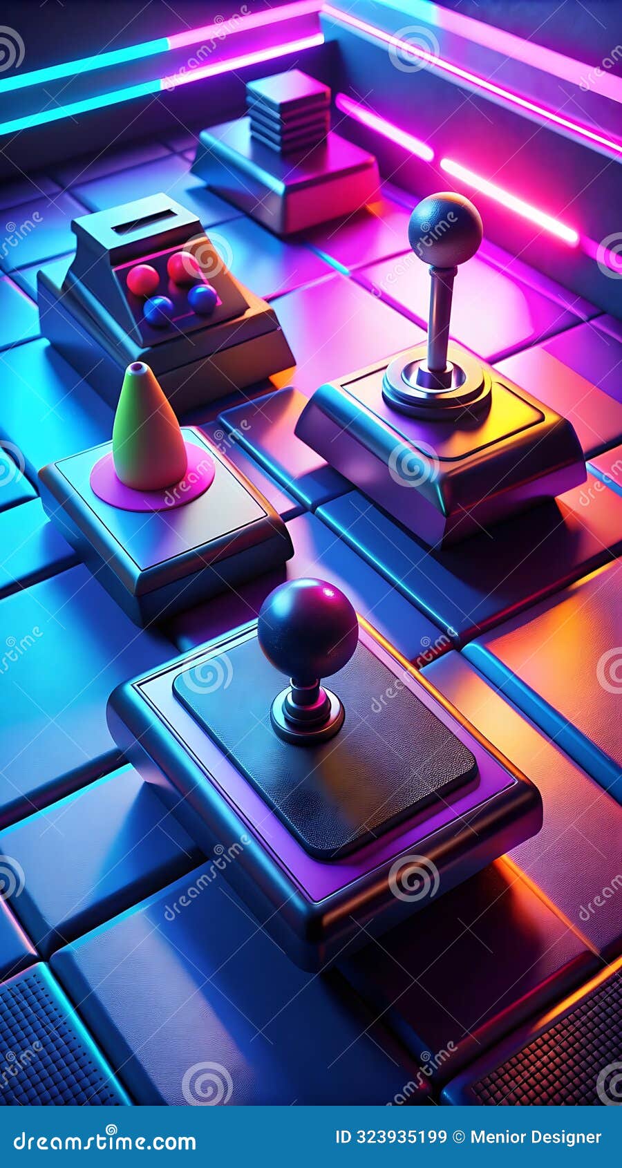 Transition from Dark Arcade To Glowing Neon with Textures. Stock Image ...