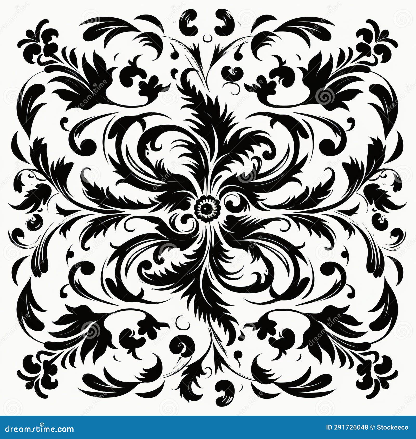Transitional Black Gothic Rococo Floral Design on White Background ...